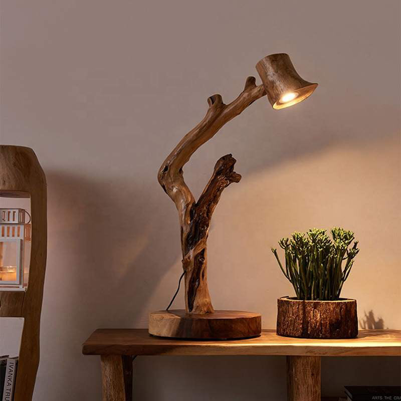 Eco-Friendly Illumination: Handmade Wooden Lamp with Old-World Globe B ...