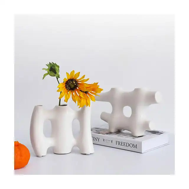 White Irregular Shape Ceramic Vase Porcelain fence Abstract flower Vas ...